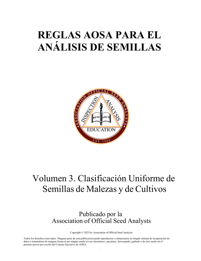 2023 AOSA Spanish Rules Volumen 3. Clasificación Uniforme de Semillas ...